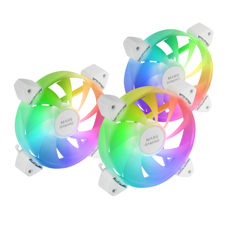 Mars Gaming MF-3A Kit 3x Ventiladores FDB 120mm ARGB Rainbow 360º sin Marco Doble Conector ...